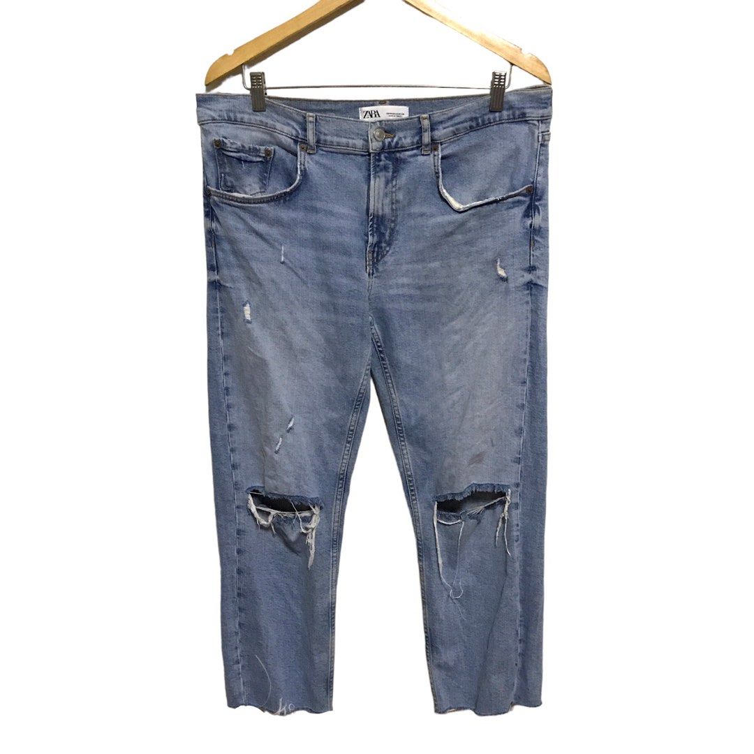 Zara Tattered Denim Jeans On Carousell