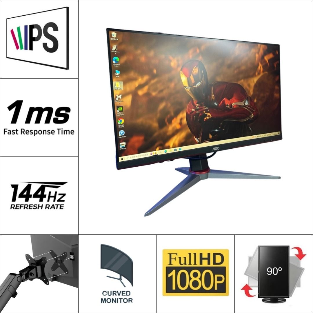 24'' AOC 24G2 電競螢幕｜1080P 144Hz【👍🏼無邊框｜ 可掛牆+可打直+可升降｜👀 IPS 不閃屏 低藍光 1ms 反應 ...