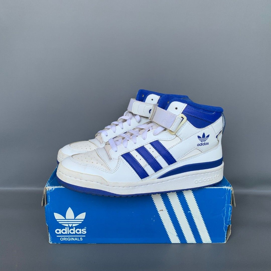 Adidas Originals Forum 84 Mid White/Blue FY4976, Fesyen Pria, Sepatu ...