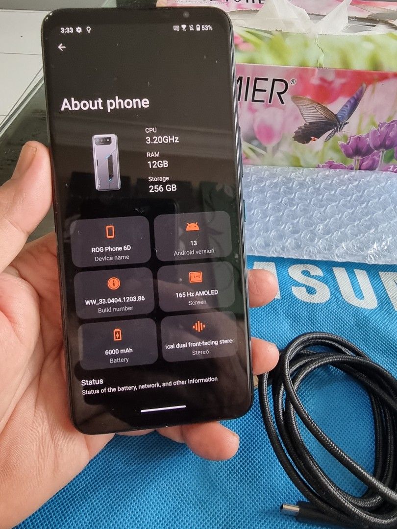 Asus rog 6D 12GB 256GB phone and charger only battery 6000mah gaming ...