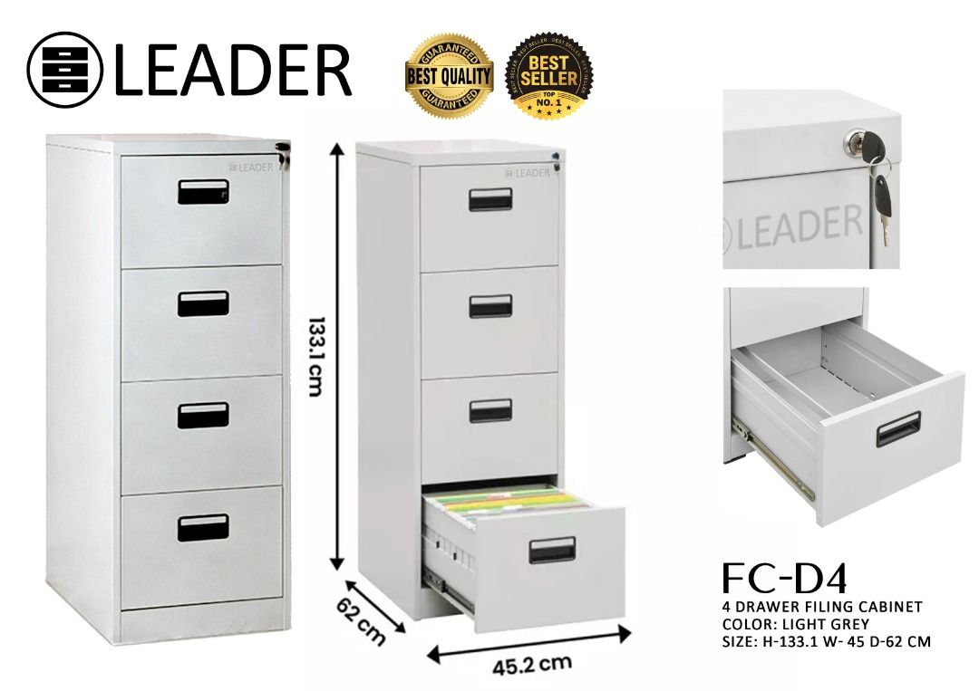 FCD4 4 Tier Light Grey Metal Filing Cabinet Drawer for Offices, Home ...