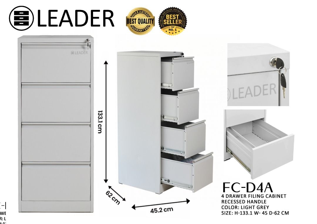 FCD4 4 Tier Light Grey Metal Filing Cabinet Drawer for Offices, Home ...