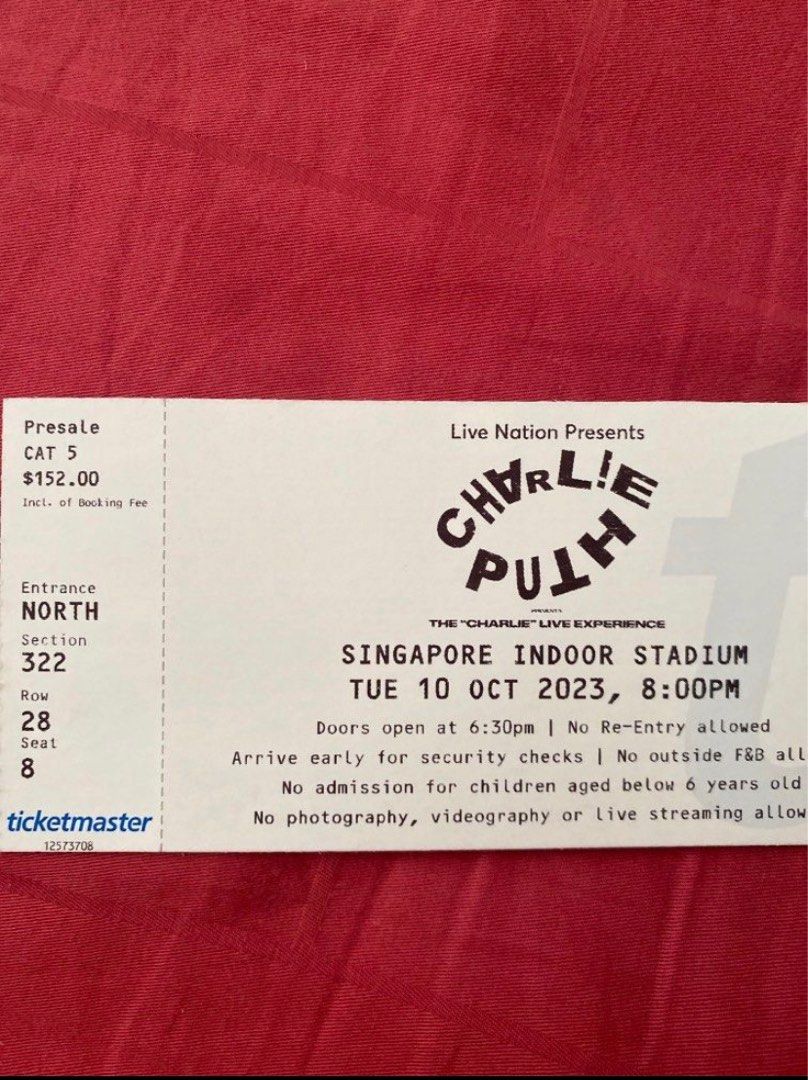 Charlie Puth concert ticket, Tickets & Vouchers, Event Tickets on Carousell