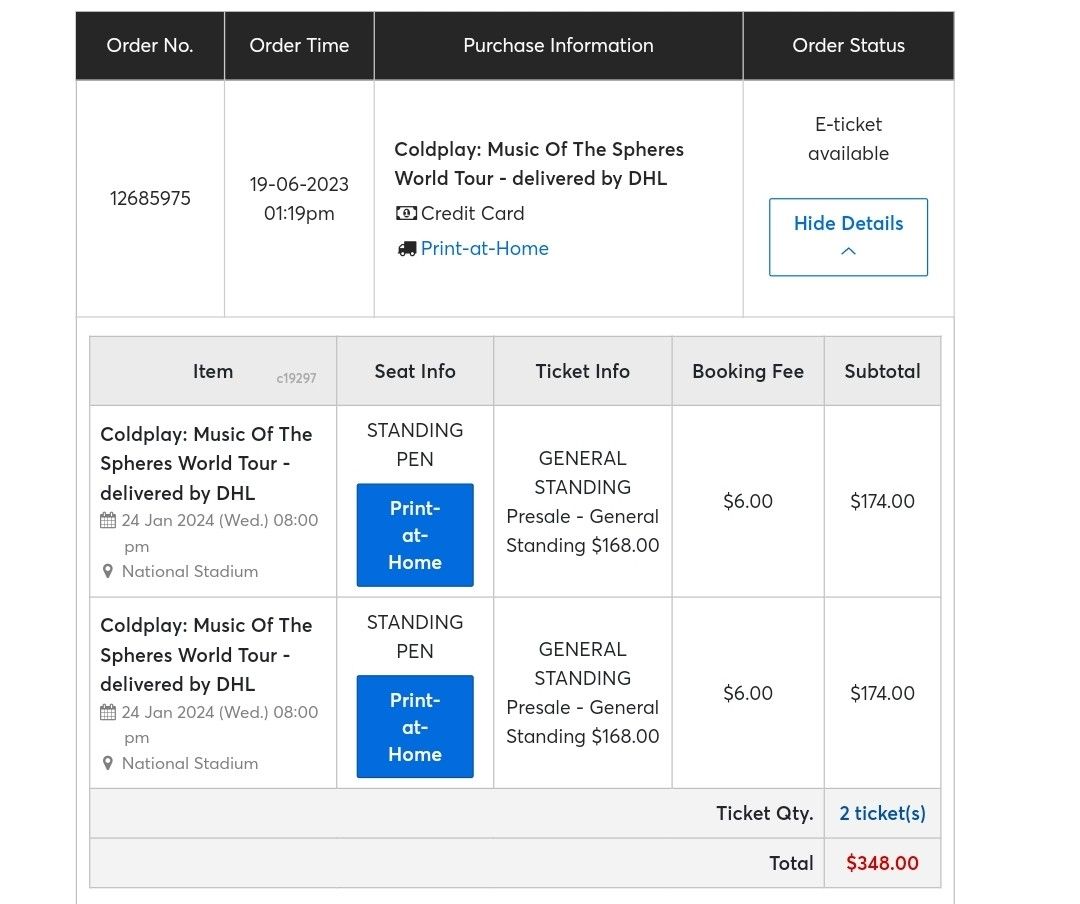NOT RESTRICTED VIEW WTS Coldplay: Music Of The Spheres World Tour ...
