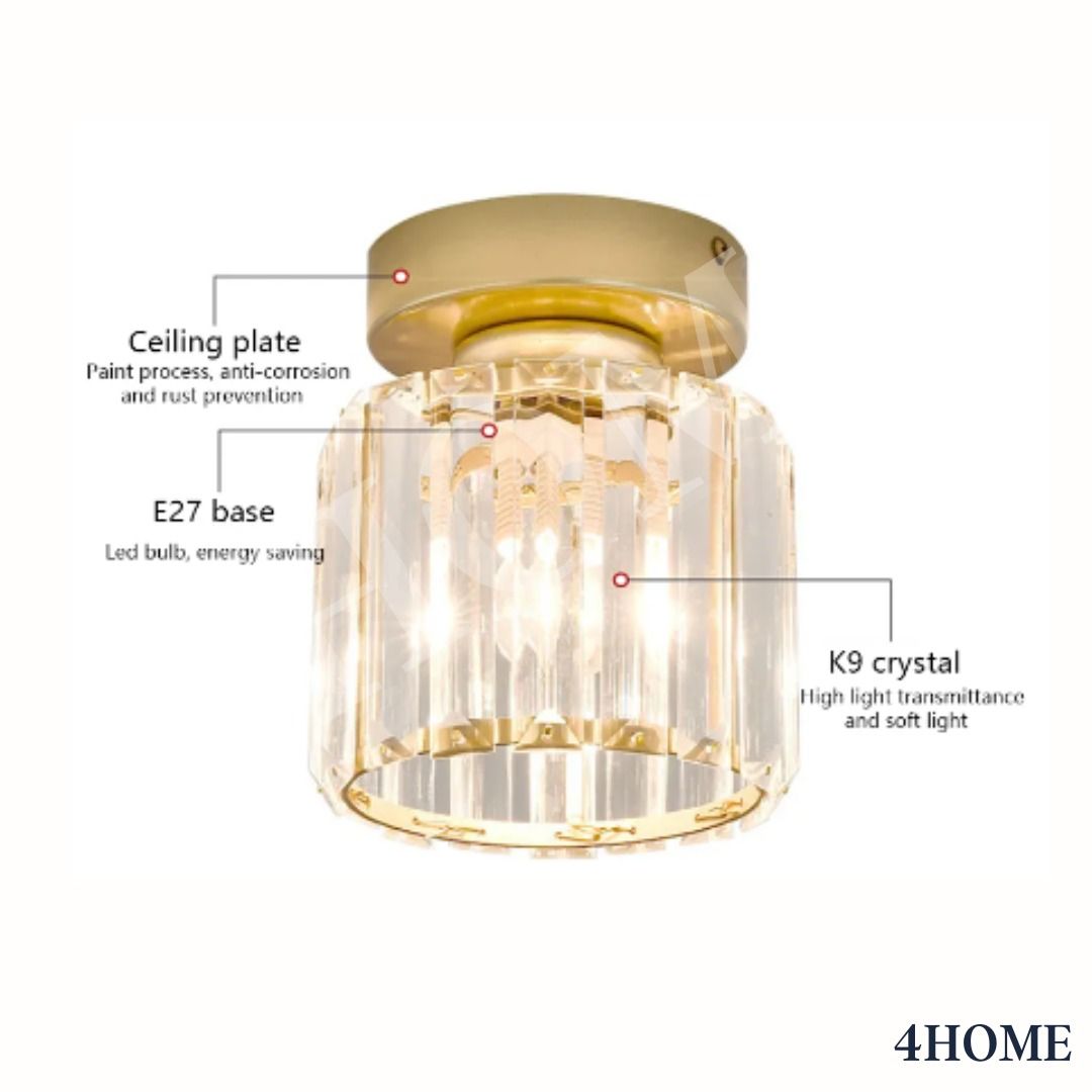 Crystal Gold Glass Cylindrical Surface Downlight Ceiling Light ...