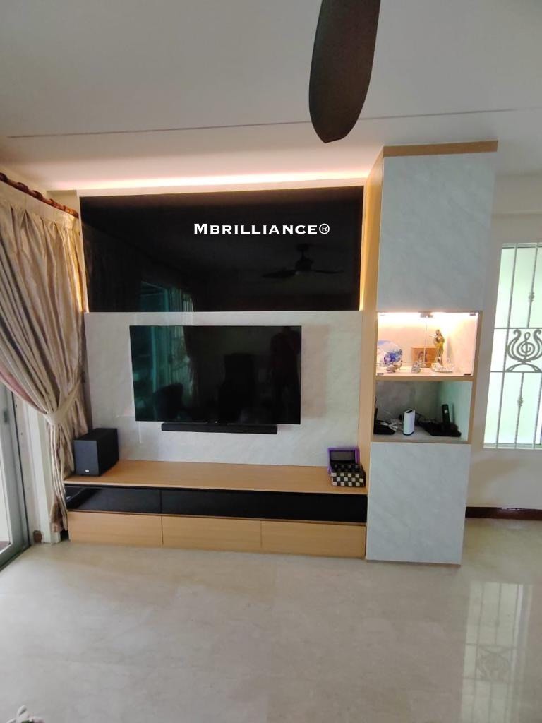 Custom made Full height tv console feature wall with side cabinet ...