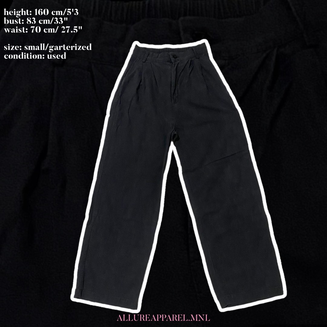 washed black garterized linen trouser pants on Carousell
