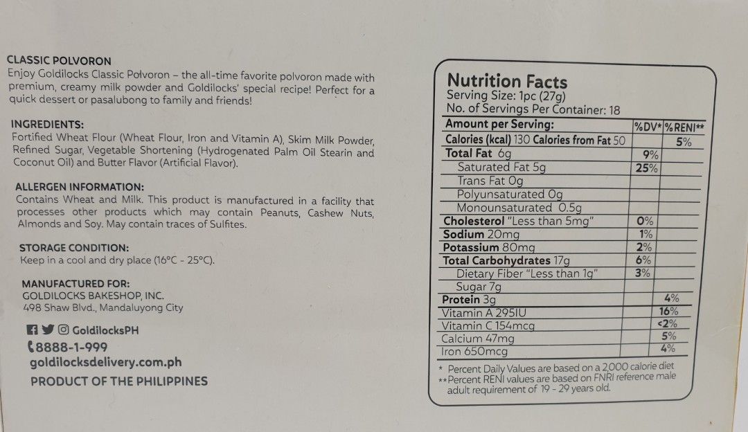 GOLDILOCKS Classic/ Special Polvoron Box Philippine shortbread cookies 18 pcs.(486g) price is ...