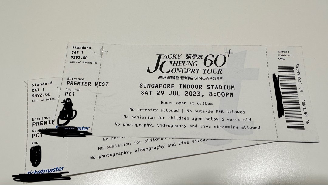 Jacky Cheung Cat1 PC1 front row, Tickets & Vouchers, Event Tickets on Carousell