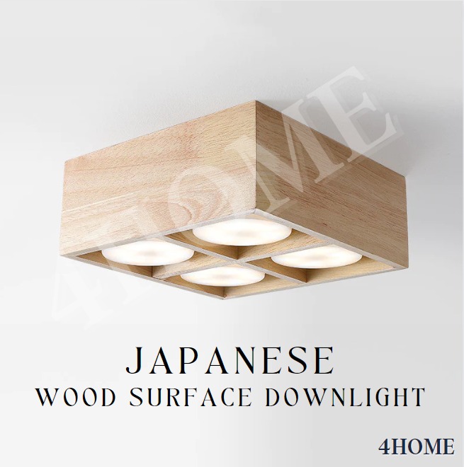 Japanese Style Real Wood Square 4Head Surface Downlight Spotlight Cube ...