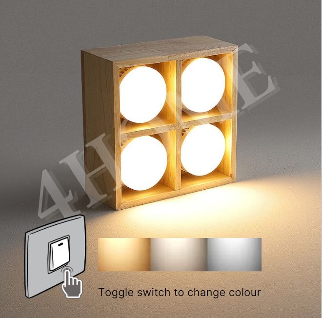Japanese Style Real Wood Square 4Head Surface Downlight Spotlight Cube ...