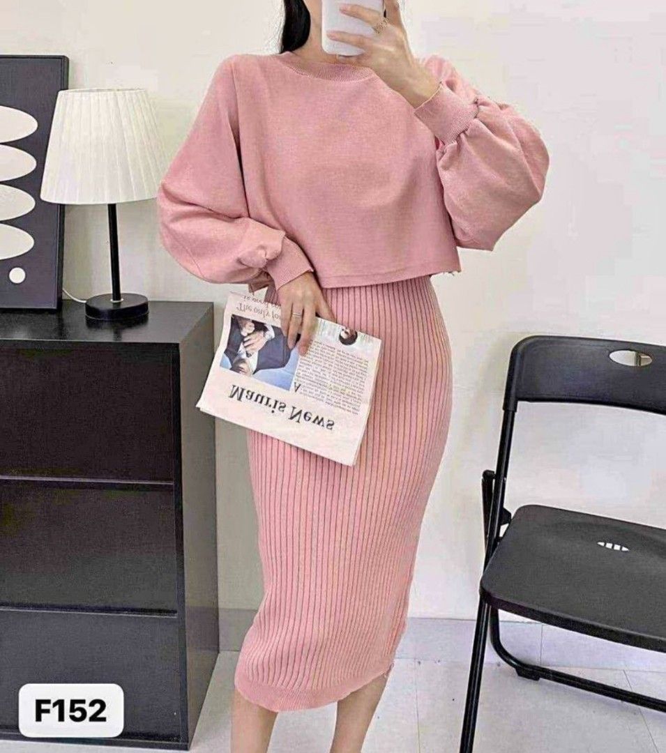 Knitted Pastel pink coordinates dress, Women's Fashion, Dresses & Sets ...