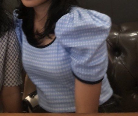 korean puffy blue top, Fesyen Wanita, Pakaian Wanita, Atasan di Carousell