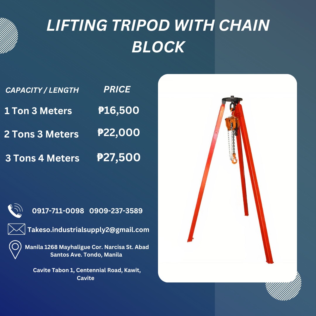 Lifting Tripod with Chain Block, Commercial & Industrial, Construction ...