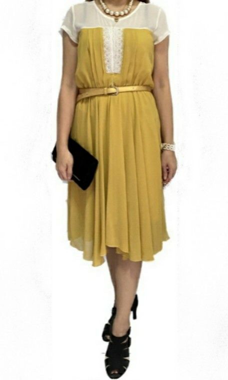 Maize Yellow Asymmetric Pleated and Laced Garter Waist Midi Dress on ...