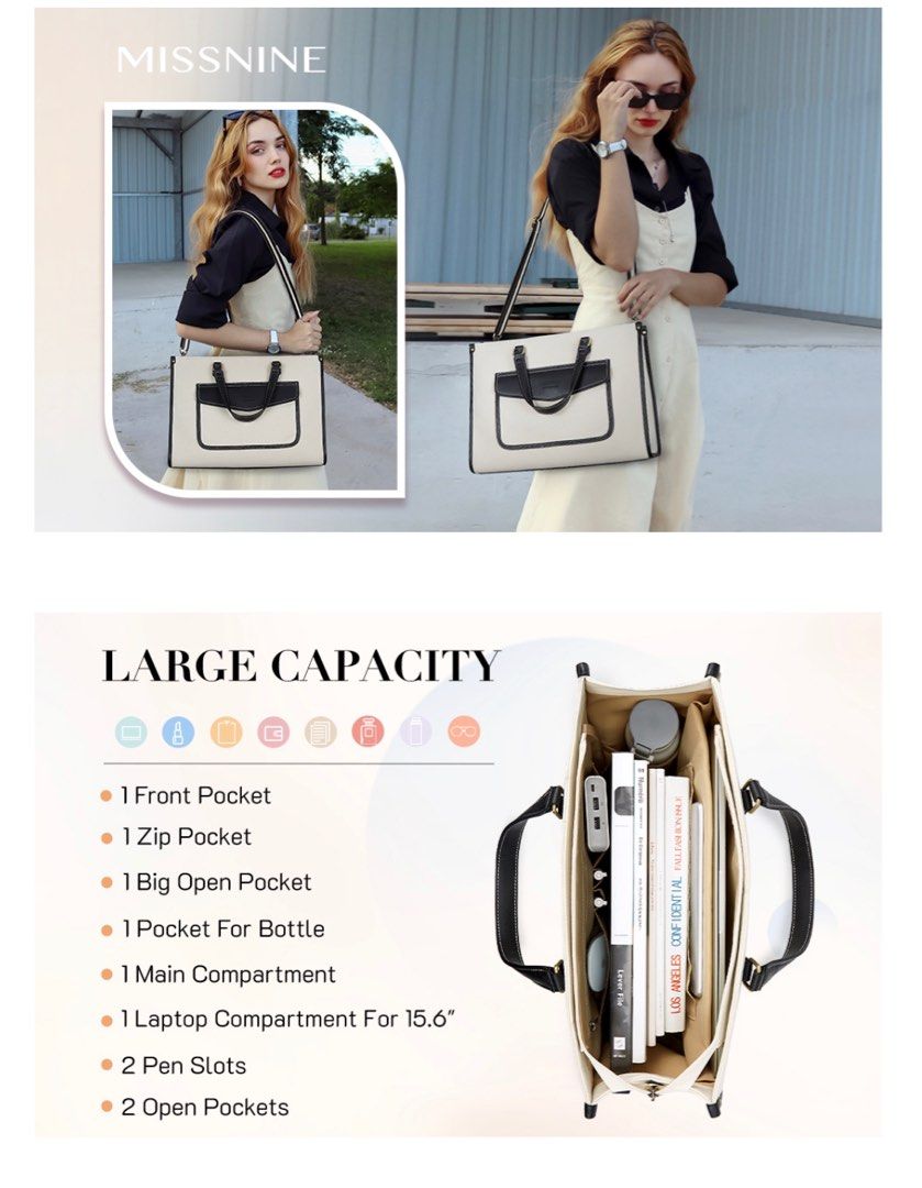 Missnine Large Canvas Tote Bag for Laptop, Women's Fashion, Bags ...