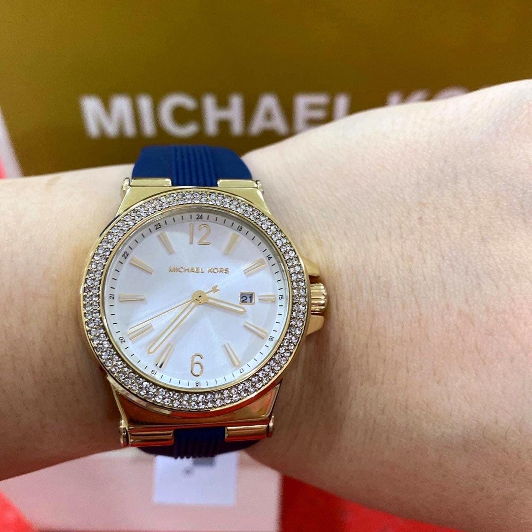 MK RUBBER STRAP IN BLUE COLOR W GLITZ DIAL AUTHENTIC WATCH on Carousell