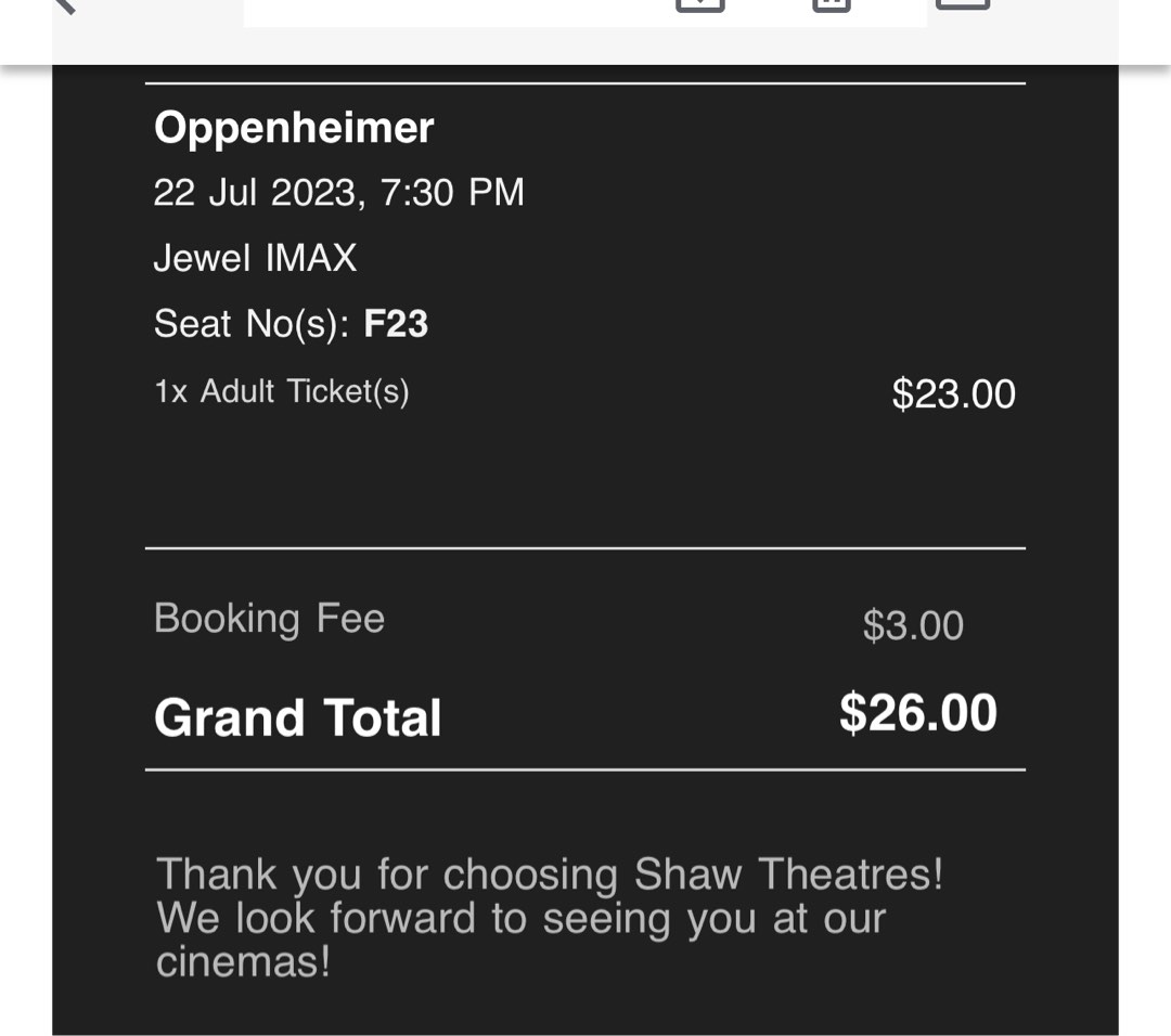 Oppenheimer 22 July imax jewel movie ticket discounted price, Tickets ...