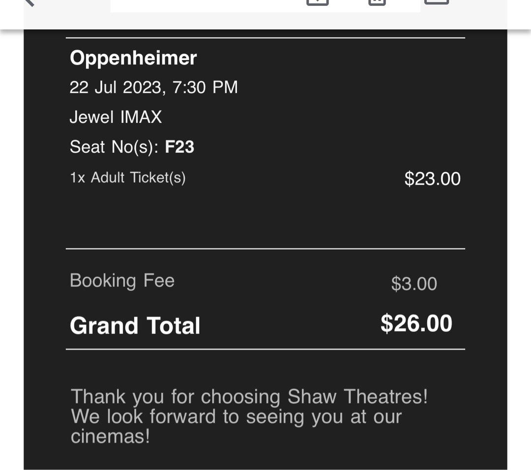 Oppenheimer 22 July imax jewel movie ticket discounted price, Tickets ...