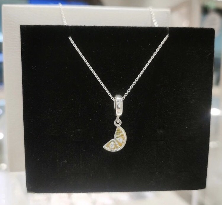 Pandora Moments Lemon Slice Sparkling Fruit Dangle Charm & Necklace Set ...