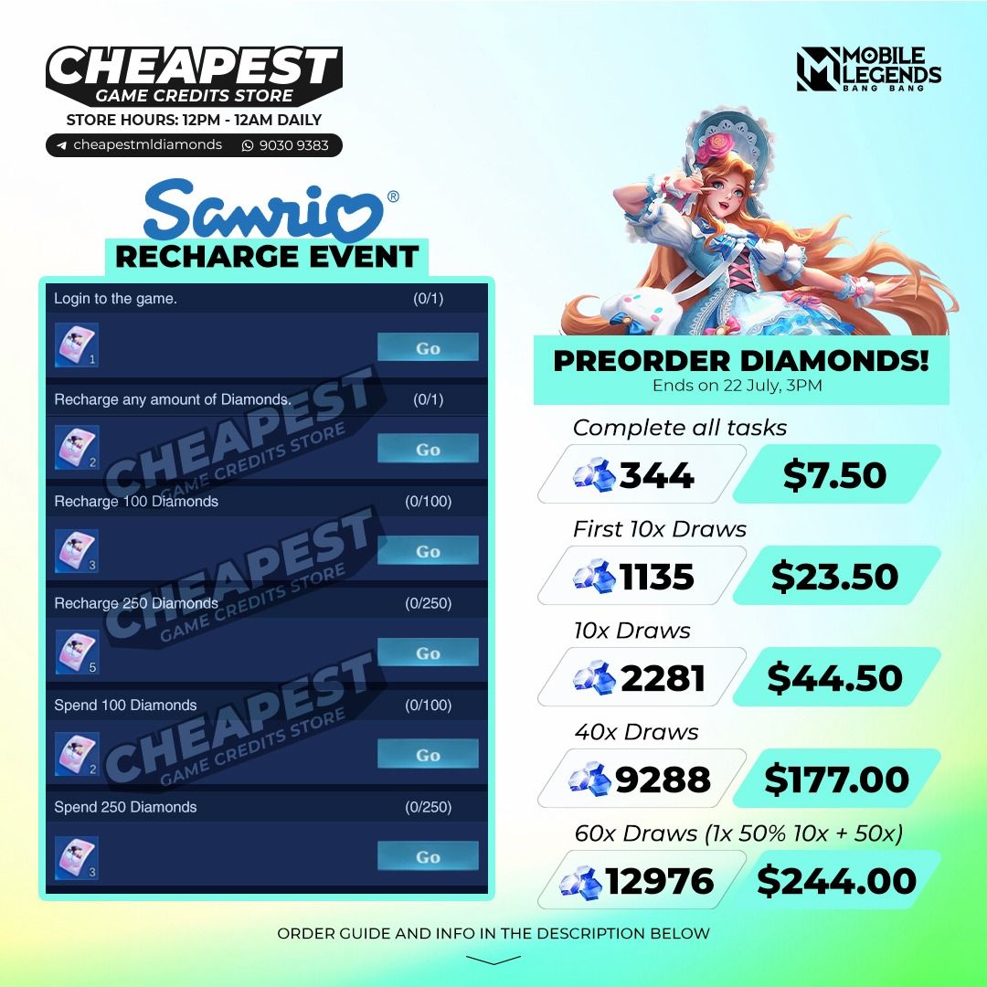 [PRE-ORDER] Mobile Legend Diamonds Sanrio Recharge Event 2 | Cheapest ...