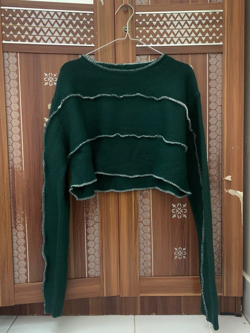 Rajut Crop Top Rework Hijau Botol On Carousell