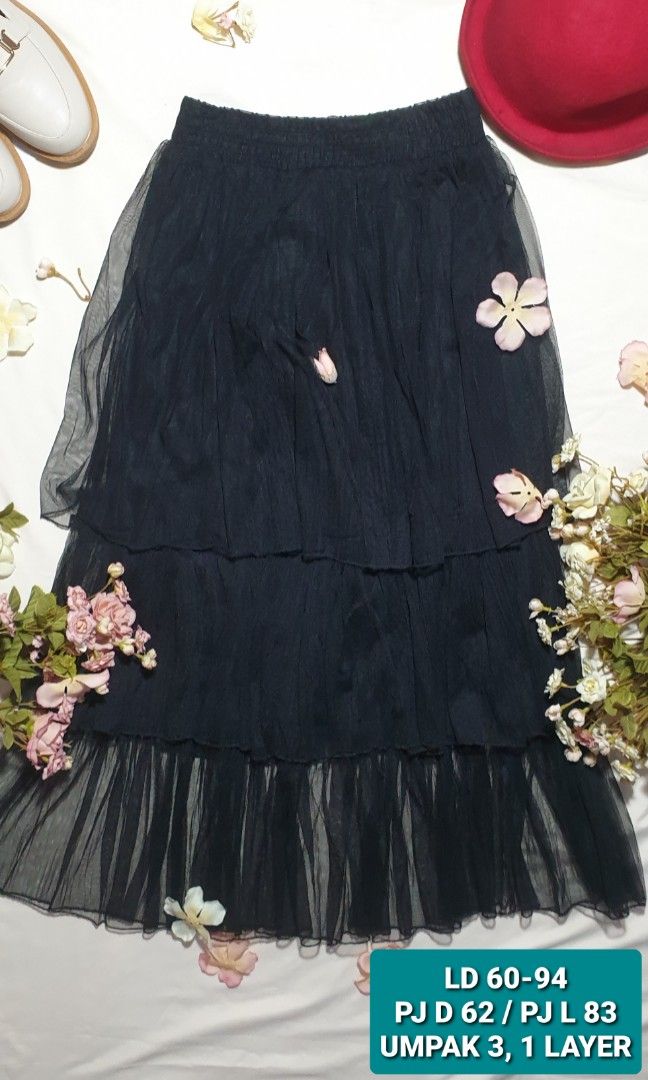 ROK TUTU TILE HITAM MEGAR UMPAK-UMPAK 3 TINGKAT 1 LAYER on Carousell