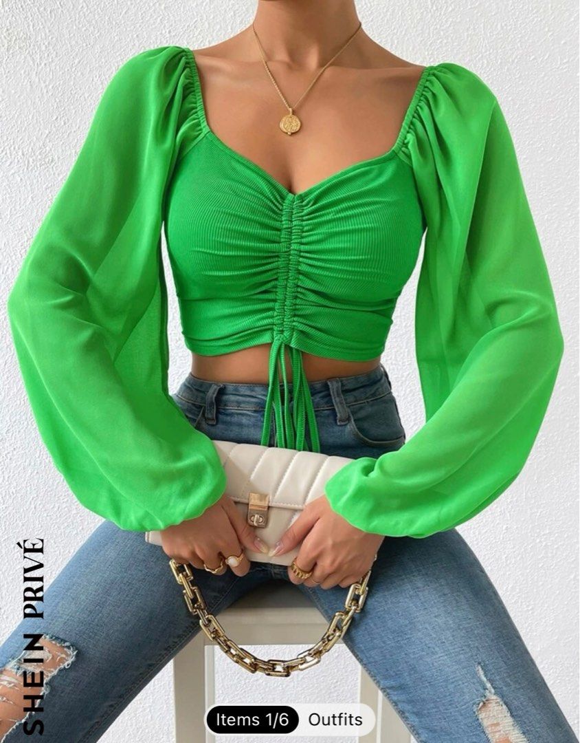 SHEIN cute green top, Women's Fashion, Tops, Blouses on Carousell