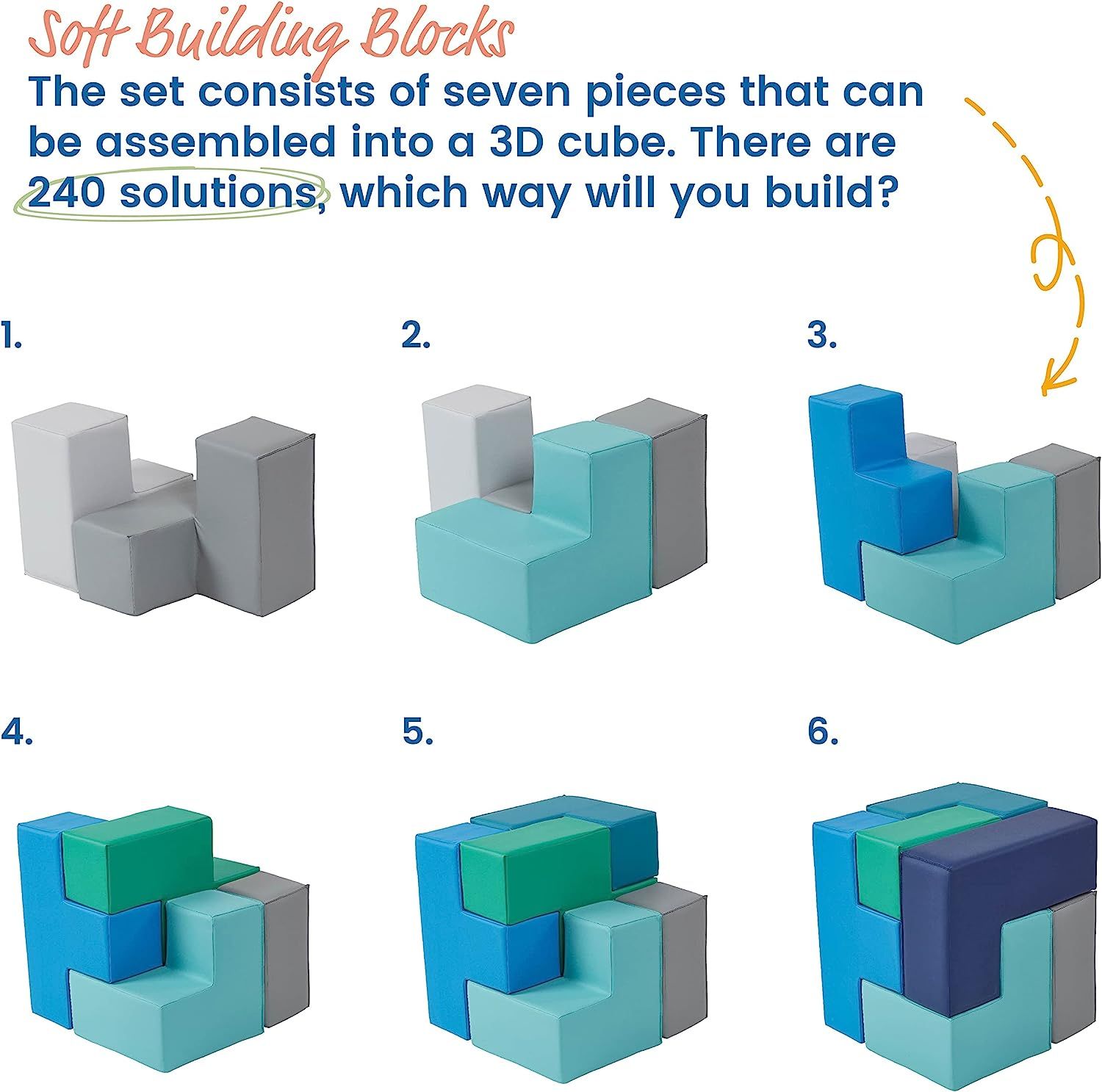 SoftZone Brainy Soft Foam Blocks, Stacking Blocks for Kids, Soma Puzzle Cube, Educational ...