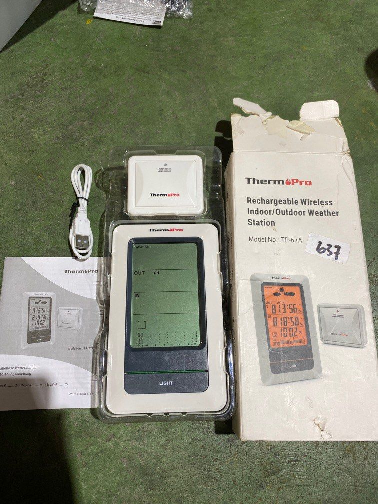ThermoPro TP-67A rechargeable wireless indoor/outdoor weather station ...