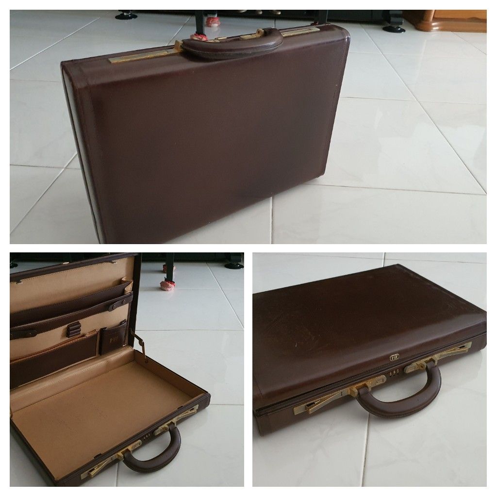 Vintage leather hard briefcase with lock, Men's Fashion, Bags ...