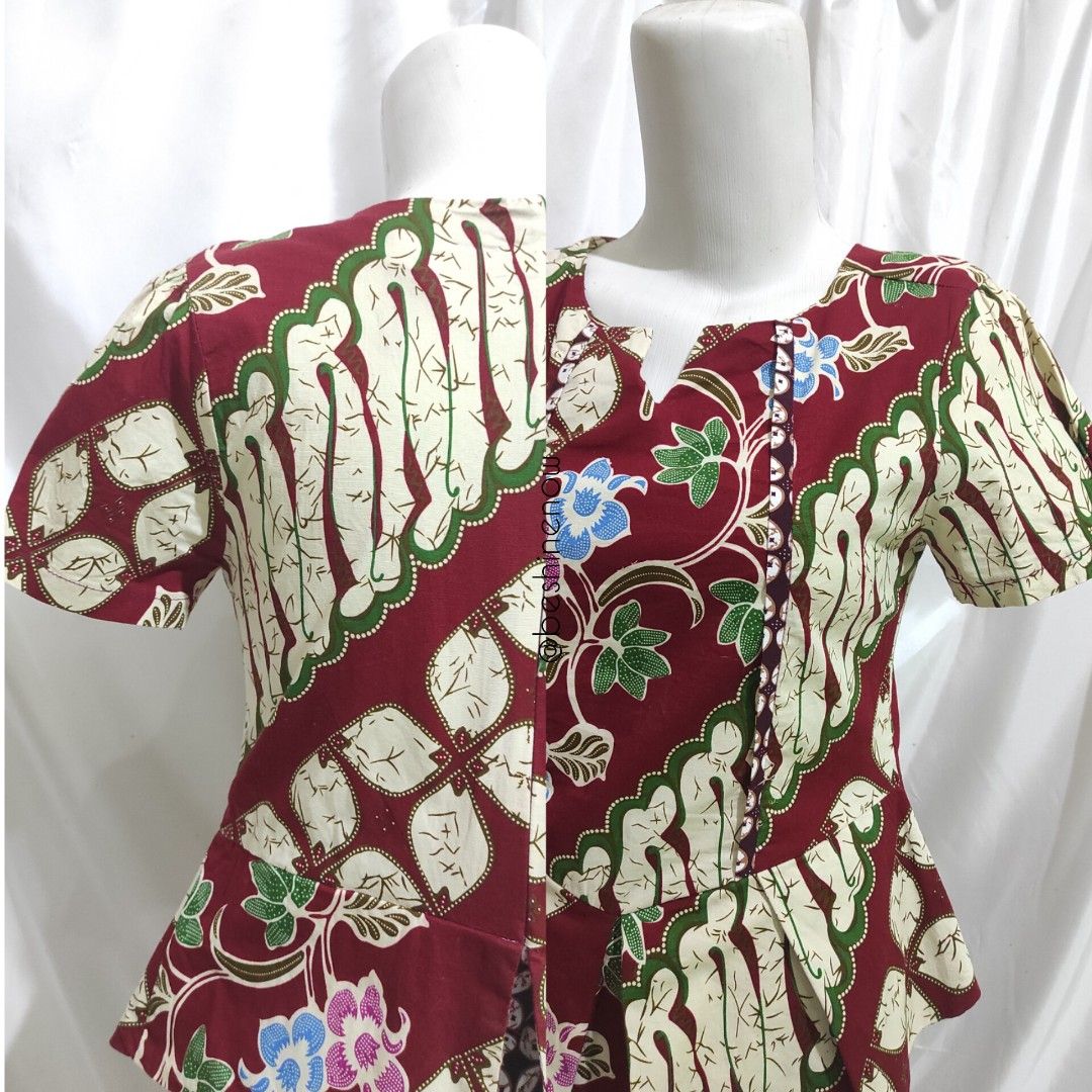 Women's Dress Batik Kawung Formal Duo Flower / Mididress Batik Kerja ...