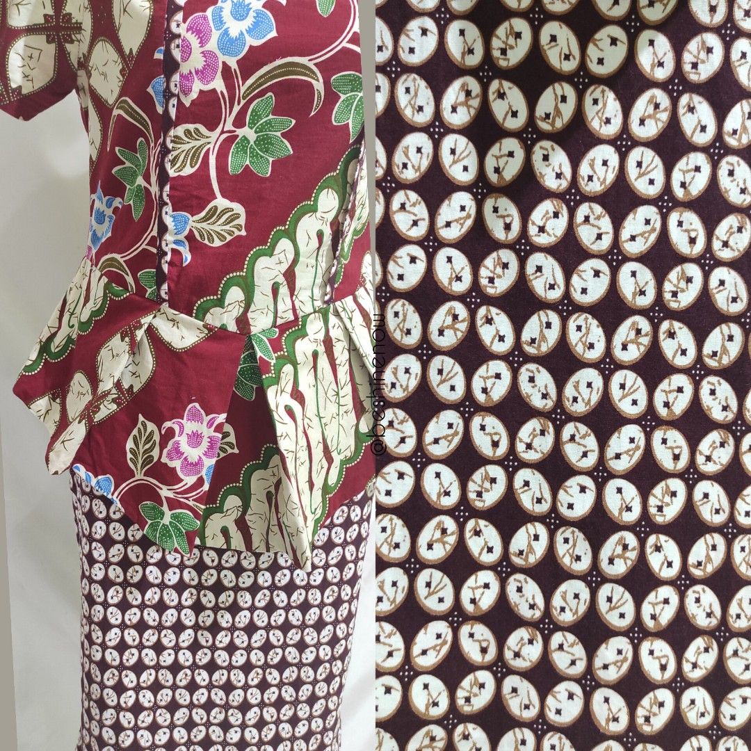 Women's Dress Batik Kawung Formal Duo Flower / Mididress Batik Kerja ...