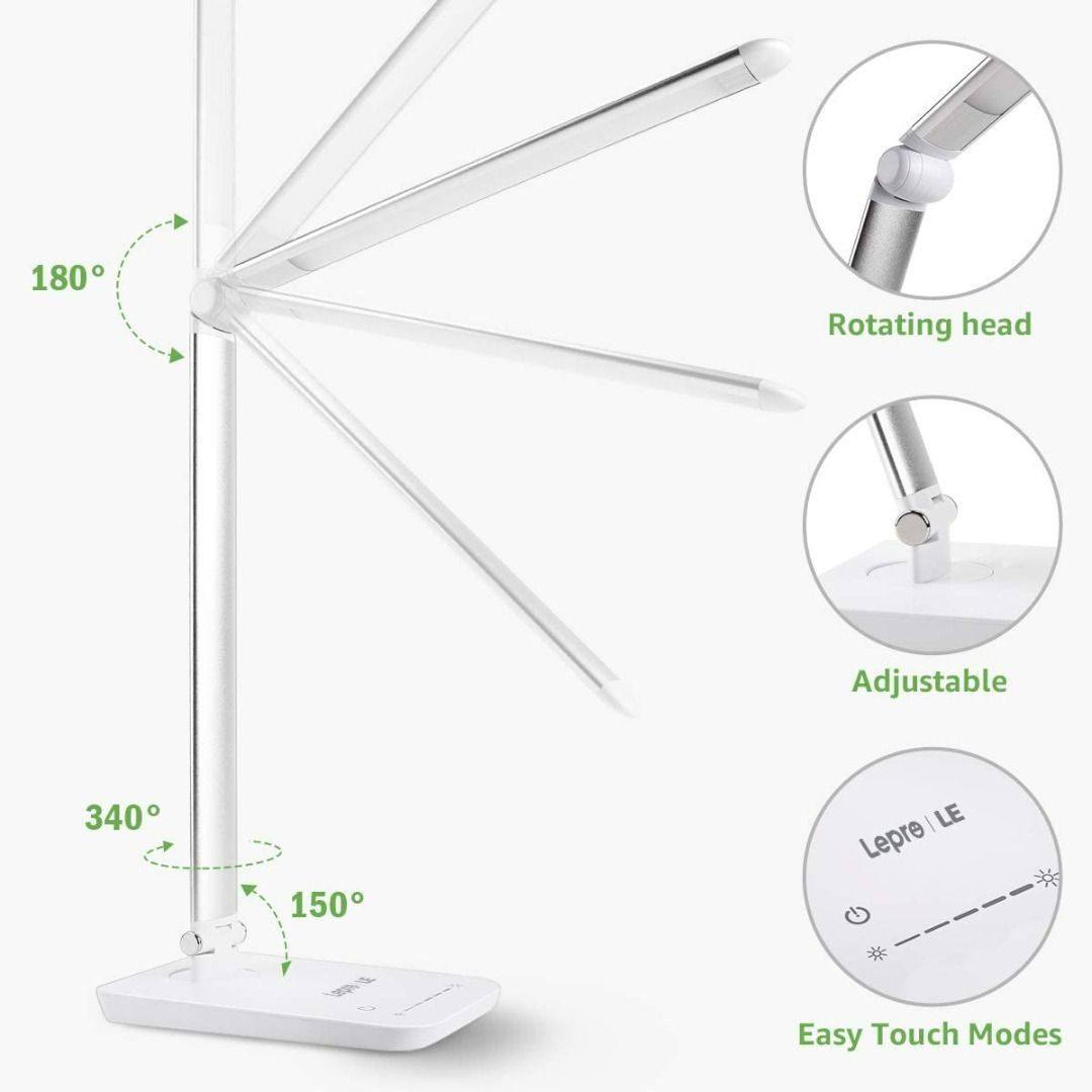 3007) LEPRO DIMMABLE LED DESK LAMP 8W 7 BRIGHTNESS PR3100017-DW-UK ...