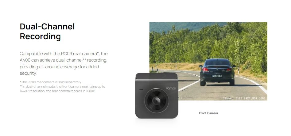 [SG STOCK] 70Mai A400, 1440P Quad HD DUAL-CHANNEL, WIFI Connection, 145 DEGREE FOV, APP-CONTROL ...