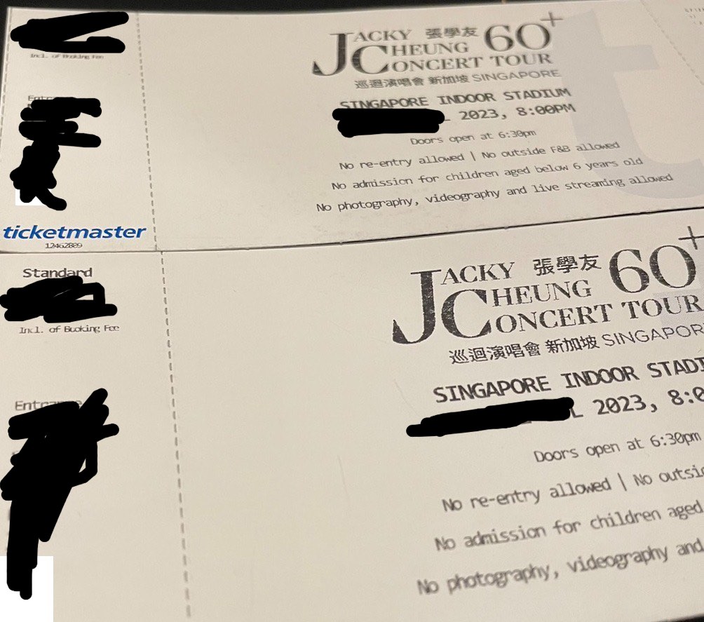 张学友 3/8 Jacky Cheung Singapore Concert Ticket original price, Tickets & Vouchers, Event Tickets ...