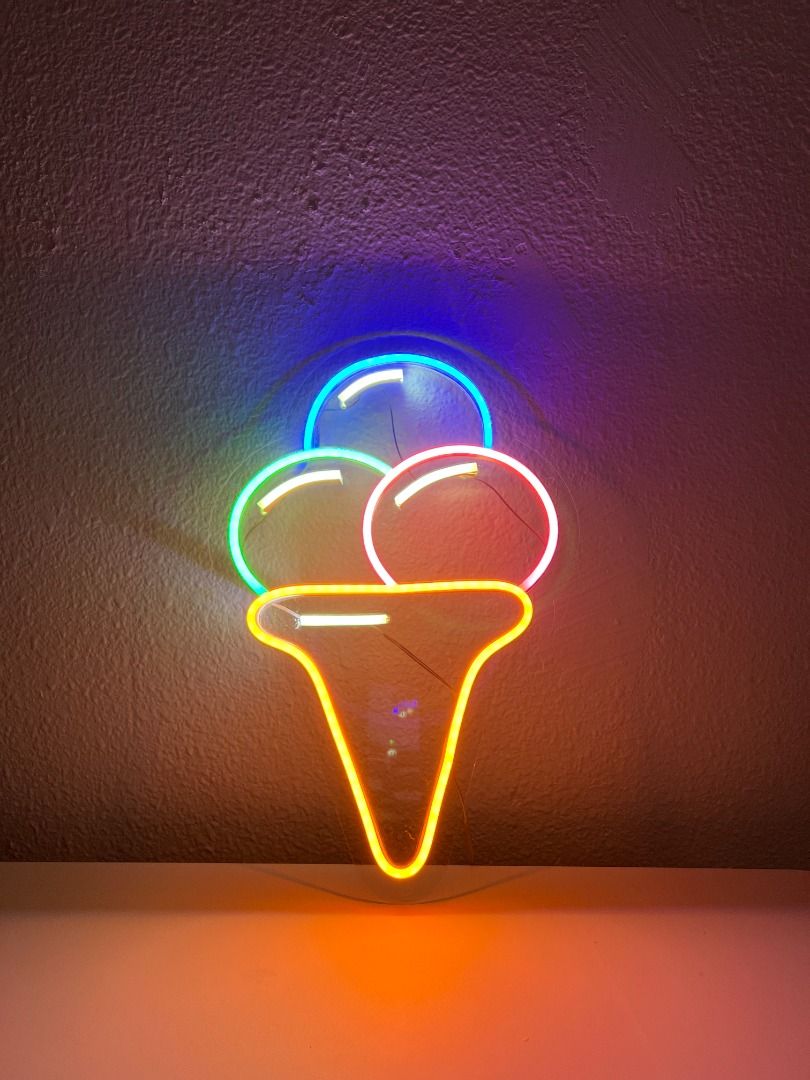 [Actual Photo] Ice Cream Cone LED Neon Light, Furniture & Home Living ...
