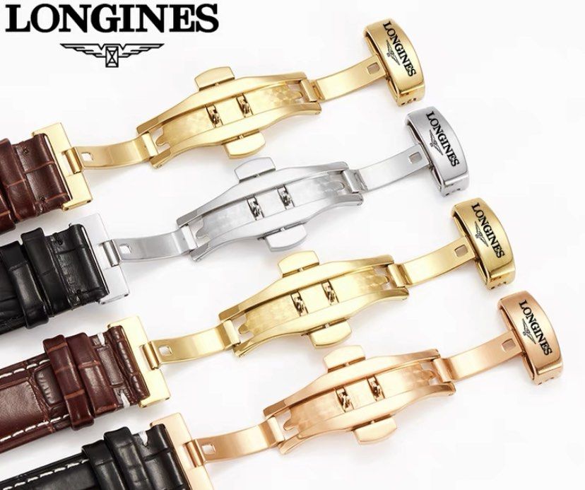 AFTERMARKET LONGINES GENUINE LEATHER WATCH STRAP WITH STAINLESS STEEL DEPLOYMENT FOLDING CLASP ...