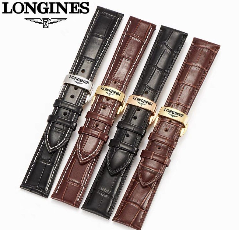 AFTERMARKET LONGINES GENUINE LEATHER WATCH STRAP WITH STAINLESS STEEL DEPLOYMENT FOLDING CLASP ...