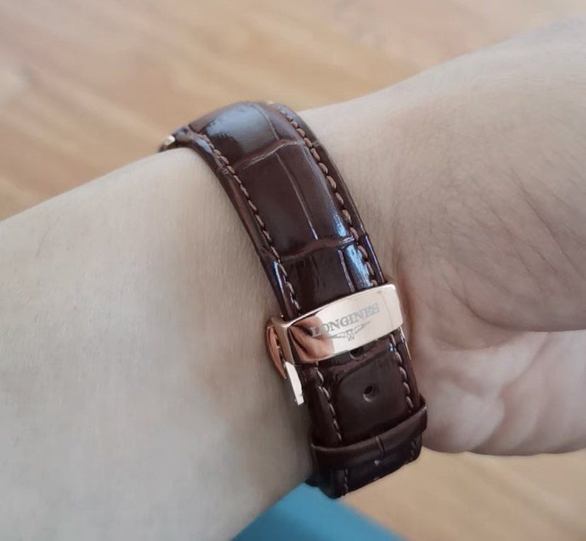 AFTERMARKET LONGINES GENUINE LEATHER WATCH STRAP WITH STAINLESS STEEL DEPLOYMENT FOLDING CLASP ...