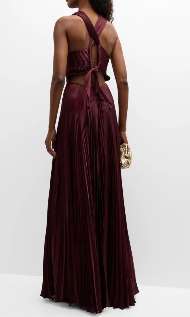ALC Athena pleated maxi dress gown burgundy red, Women's Fashion ...