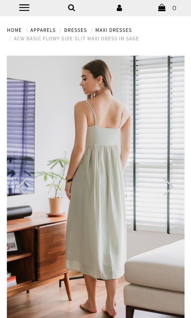 Anticlockwise Basic Flowy Side Slit Maxi Dress in Sage, Women's Fashion ...