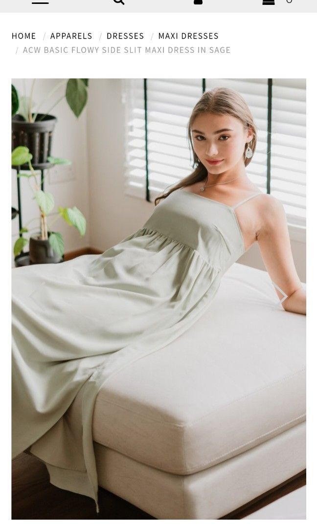 Anticlockwise Basic Flowy Side Slit Maxi Dress in Sage, Women's Fashion ...