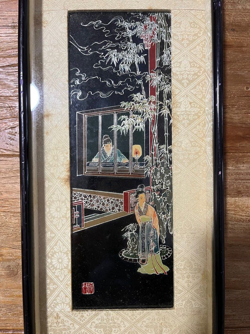 Antique Chinese Lacquer painting with wooden frame, Hobbies & Toys ...