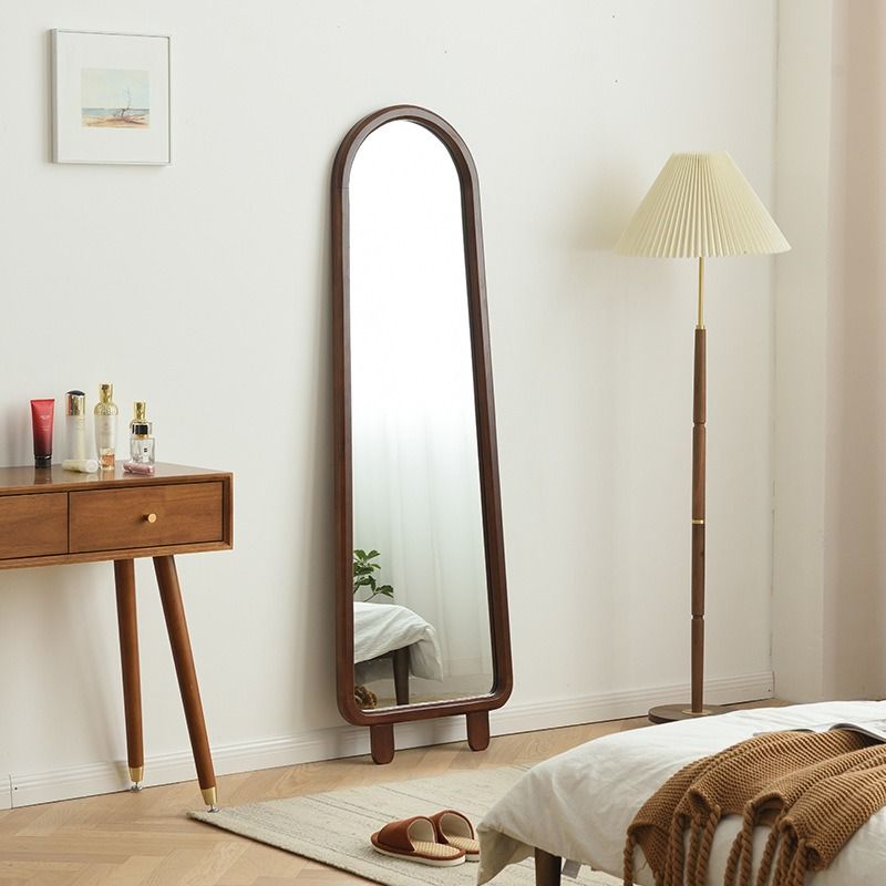Brown,Walnut Full-Length Mirror Solid wood Frame Mirror Bedroom Mirror ...