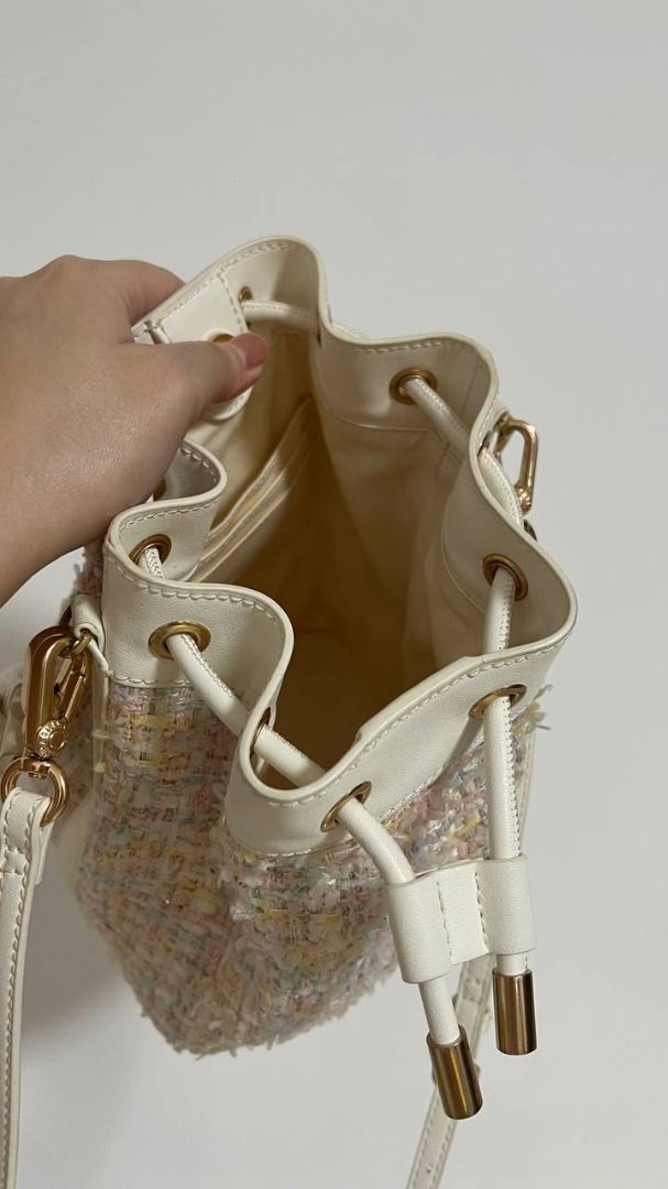 Charles & Keith Woven Handle Tweed Bucket Bag - Light Pink, Women's ...