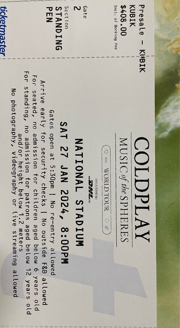 Coldplay General Standing kubik(27th Jan Sat), Tickets & Vouchers ...