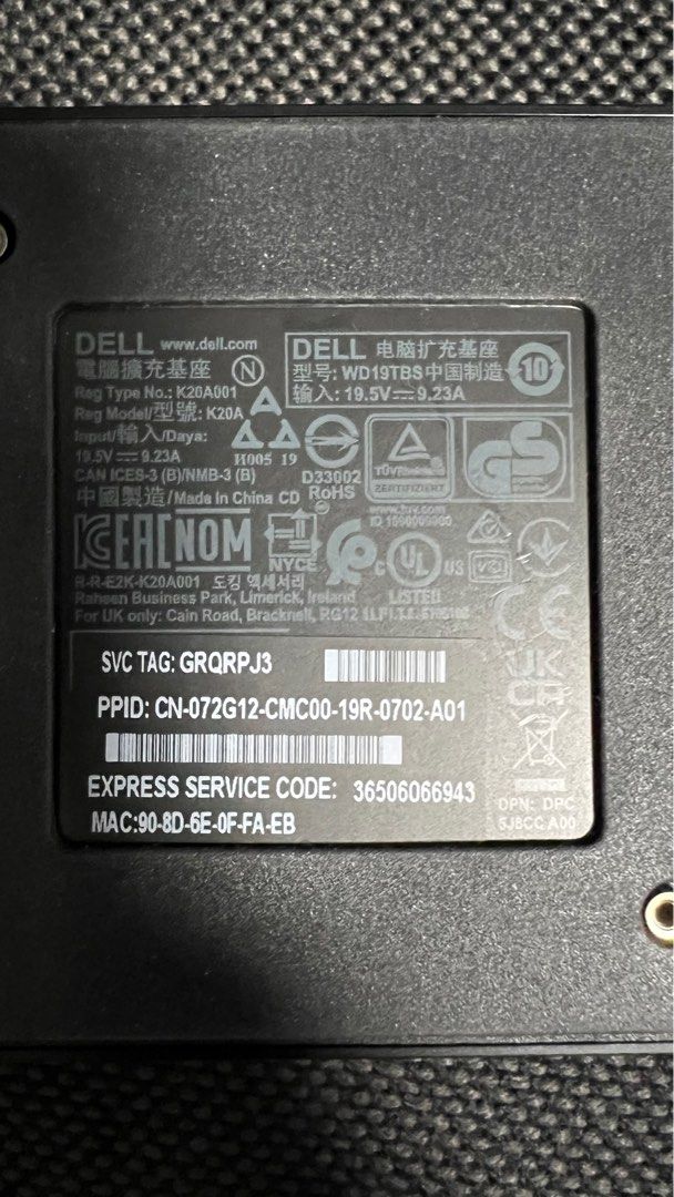 Dell docking station WD 19TBS, Computers & Tech, Office & Business ...