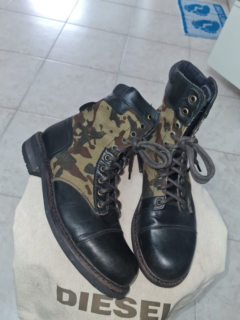 Distressed design diesel boot with original bag., Men's Fashion ...