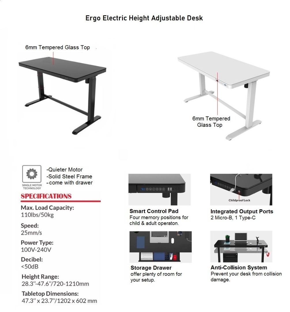 Ergo Electric Height Adjustable Desk-(Glass Tabletop)-Display Sets ...